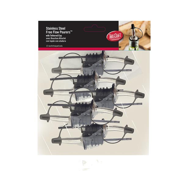 Stainless Steel Free Flow Pourers with Tethered Caps / Tablecraft